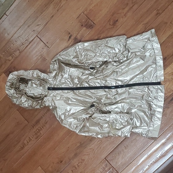Zara | Jackets & Coats | Zara Gold Crinkle Rain Jacket Lined | Poshmark